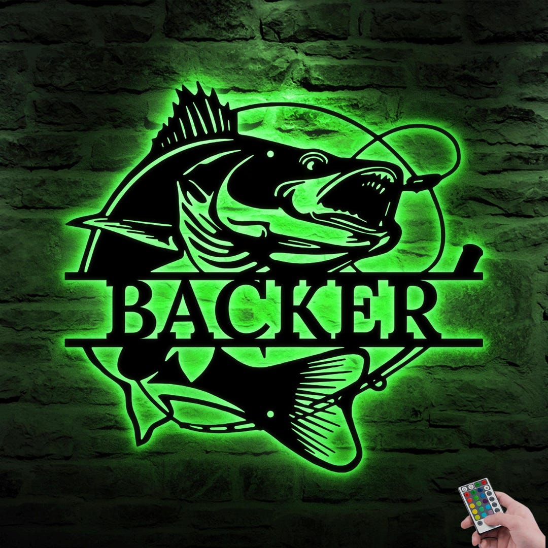 Personalized Walleye Fish Metal Sign With LED Light – Custom Wall Decor ...