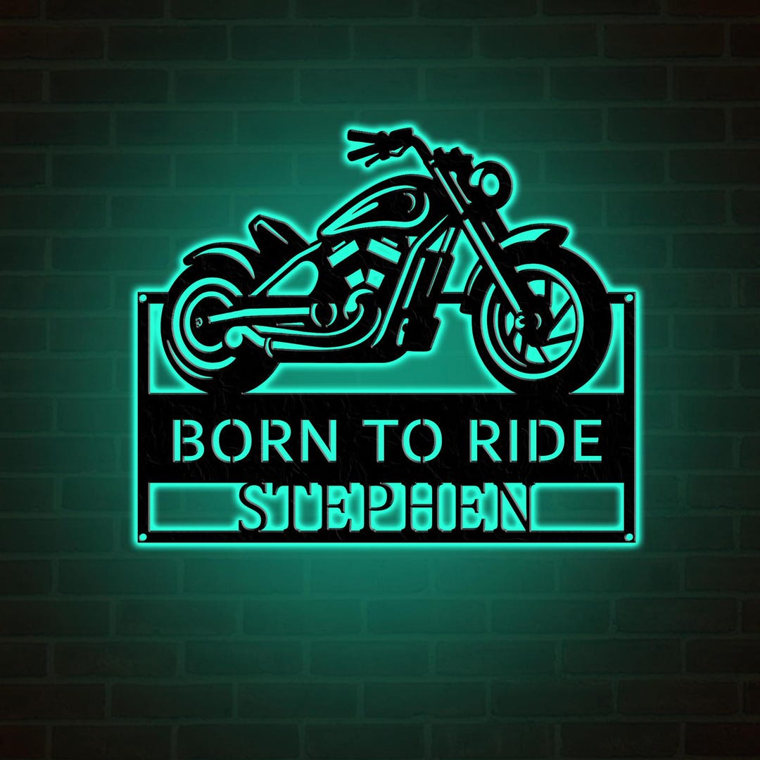 Personalized Motorcycle Garage Sign With Led Light, Metal Name Sign ...