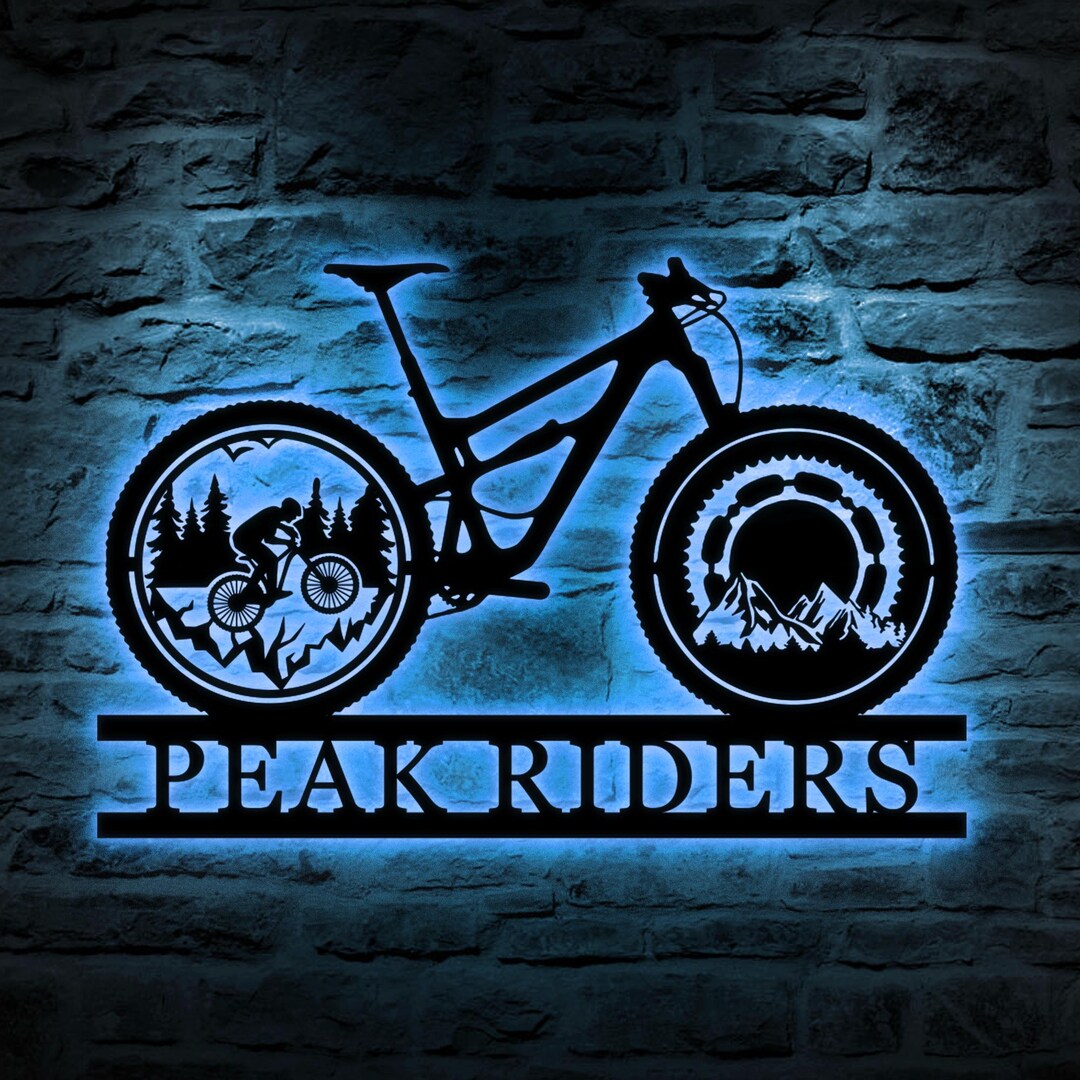 Custom Cyclist Mountain Bike Metal Wall Art LED Light, Personalized ...