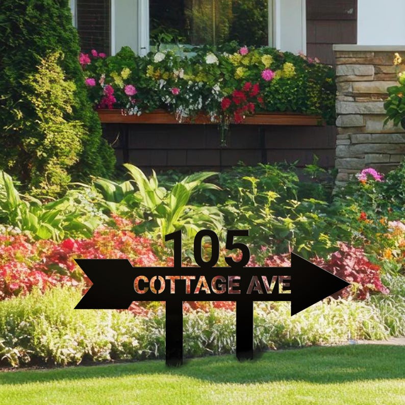 Personalized Address Arrow Metal Yard Sign, Custom Arrow House Number ...