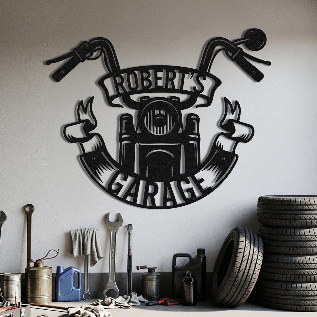 Custom Motorcycle Garage Sign – Personalized Metal Wall Art With Bike ...