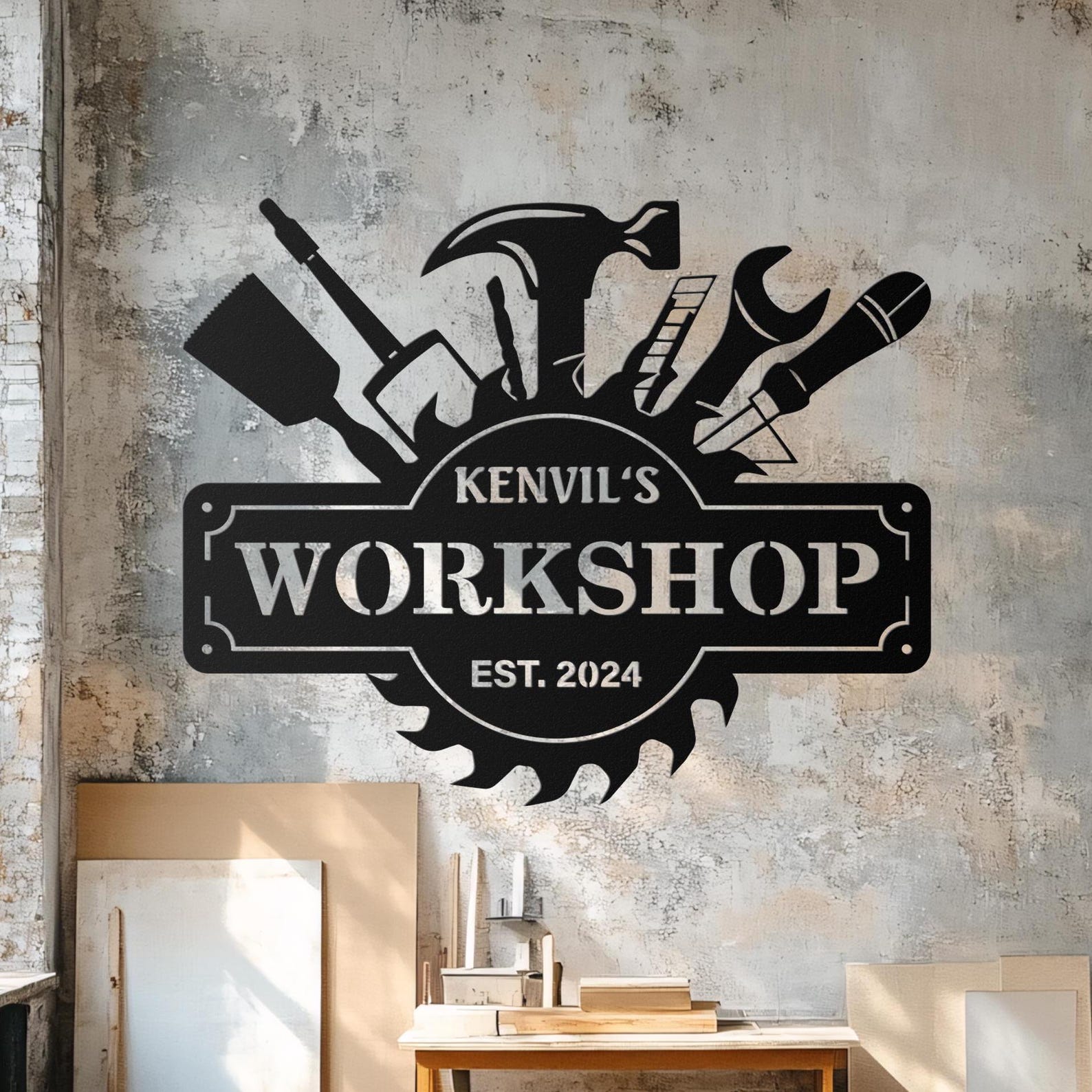 Custom Workshop Metal Sign, Garage Decor, Work Shop Name Sign With ...