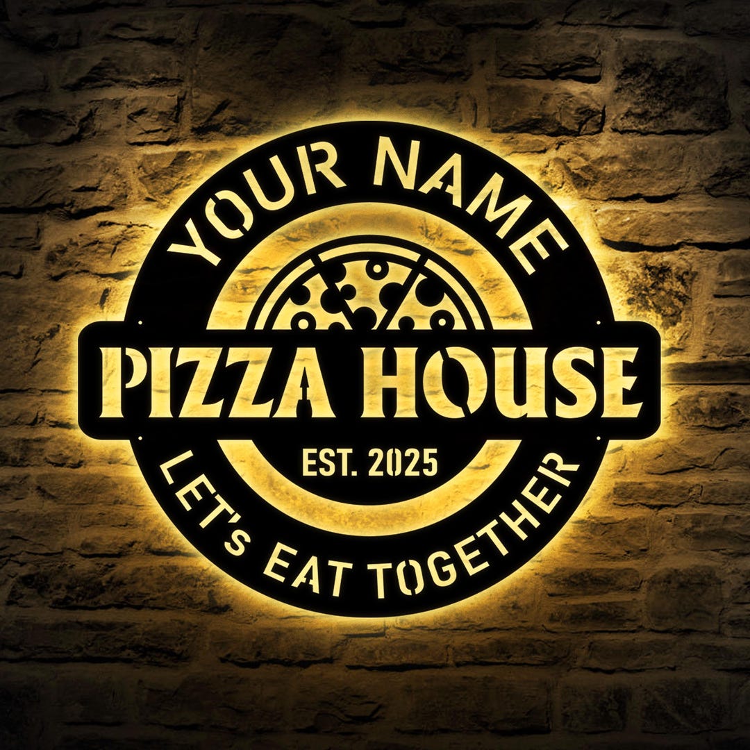 Pizza House LED Metal Sign, Custom Restaurant Wall Decor, Family Name ...