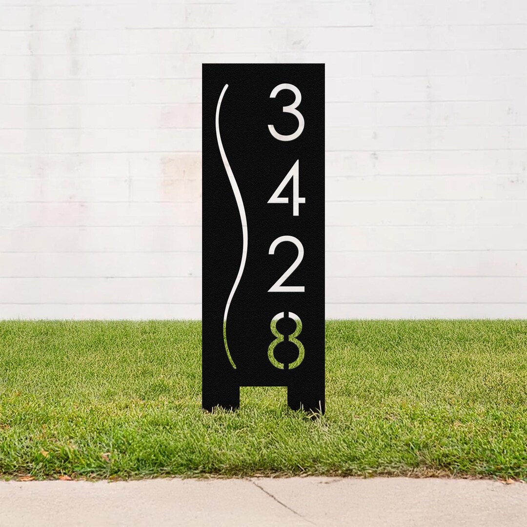 Modern Vertical Address Sign Metal Yard Decor, Outdoor House Numbers ...