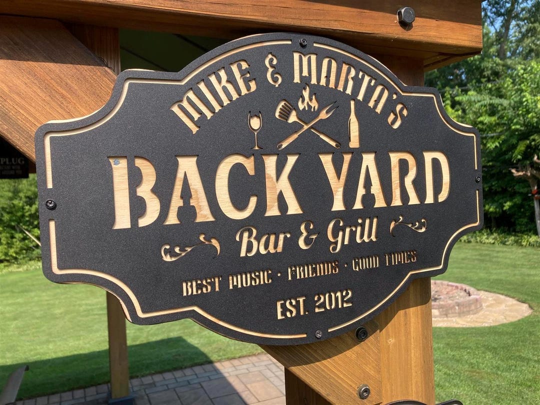 Personalized LED Light Backyard Sign Custom Bar & Grill Sign Metal Sign ...