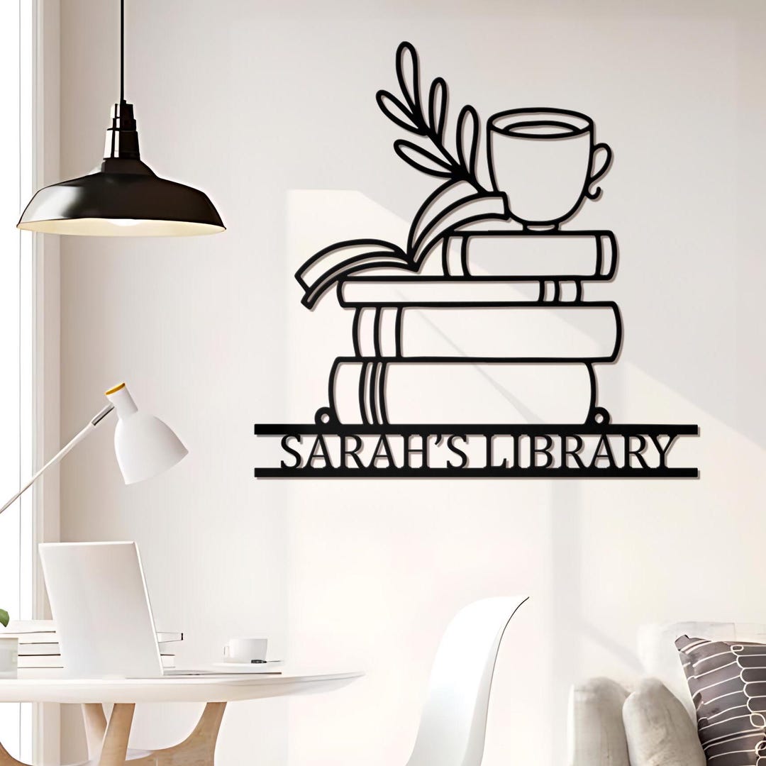 Personalized Library Metal Sign, Custom Bookshelf Sign, Books Wall Art ...