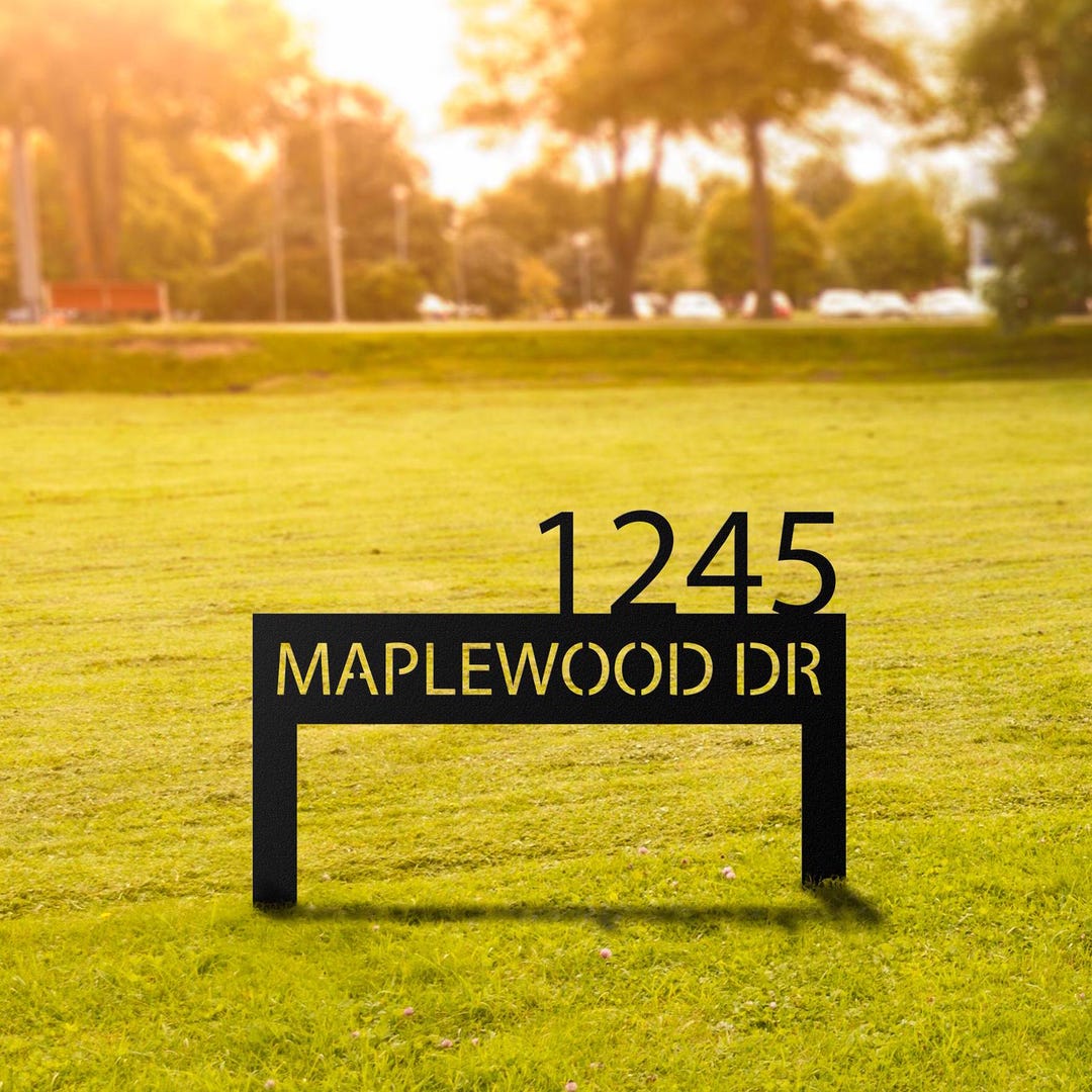 Personalized Metal Address Sign, Custom House Number Yard Stake, Modern ...