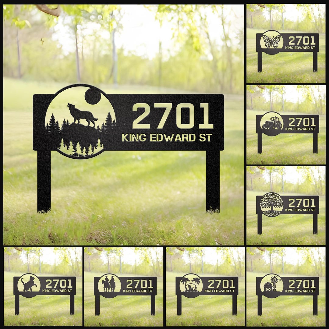 Personalized Metal House Number Sign, Outdoor Address Lawn Stake ...