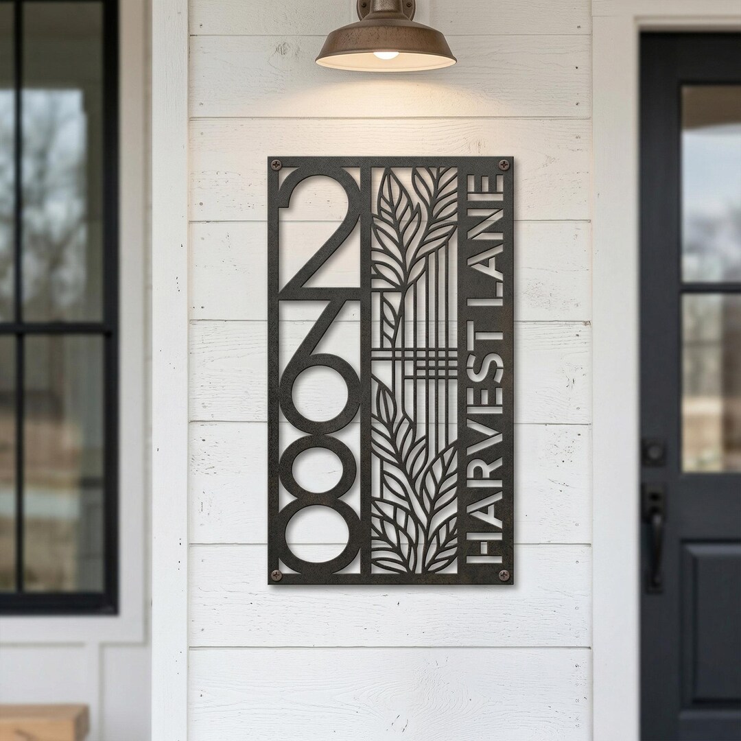 Personalized Address Sign, Modern House Numbers, Vertical Metal Sign ...