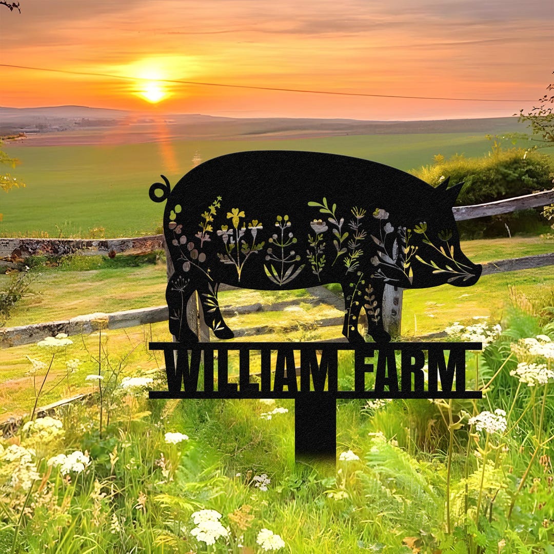 Personalized Pig Metal Sign With Stakes, Custom Pig Sign Name, Welcome ...