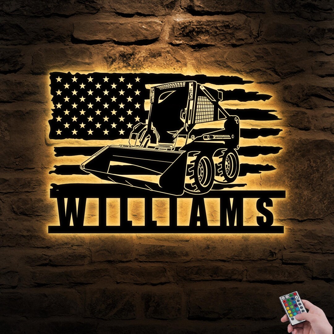 Custom Skid Steer Driver Metal Wall Art With Led Light, Skid Steer ...
