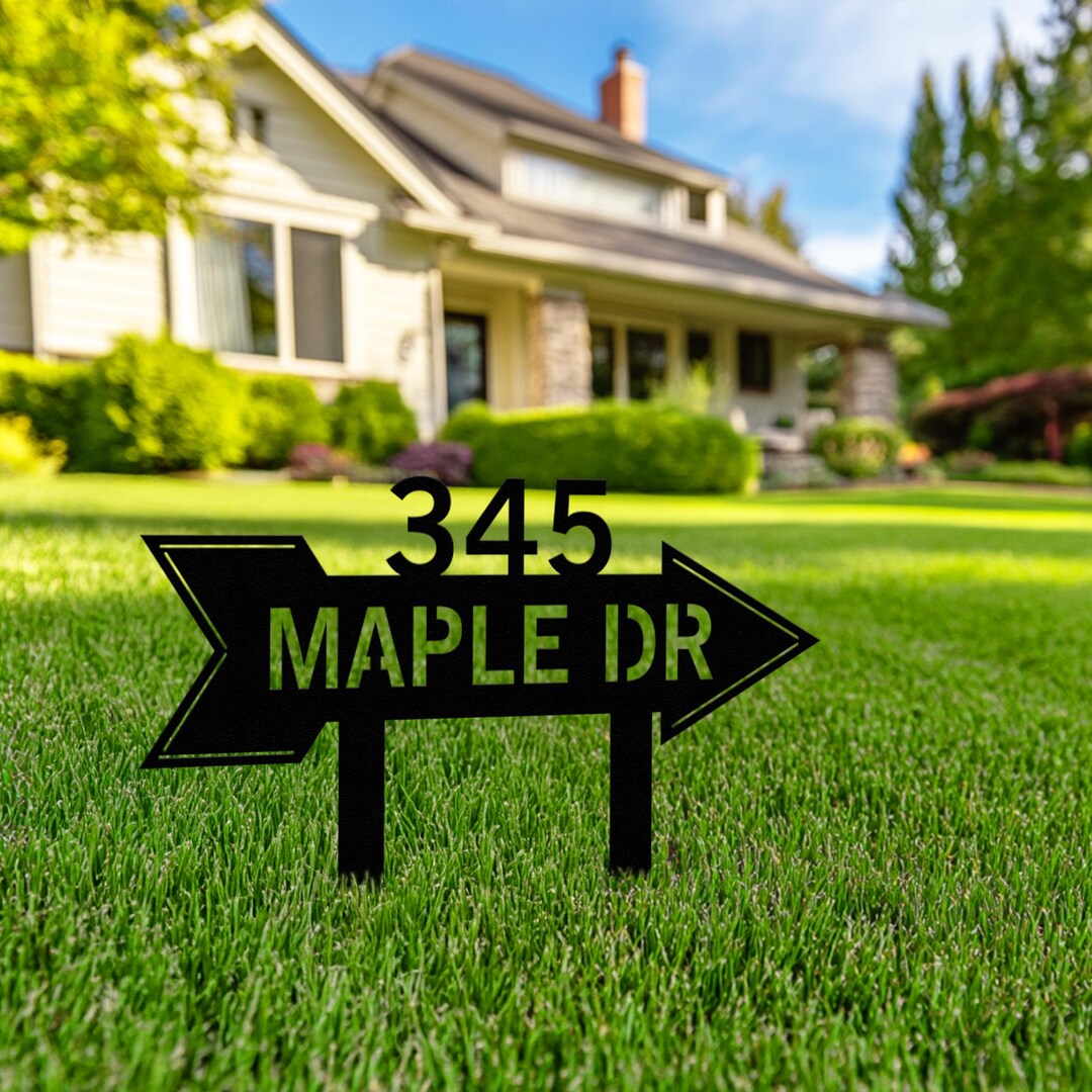 Metal Arrow Address Sign, Custom Outdoor House Numbers, Lawn Sign for ...