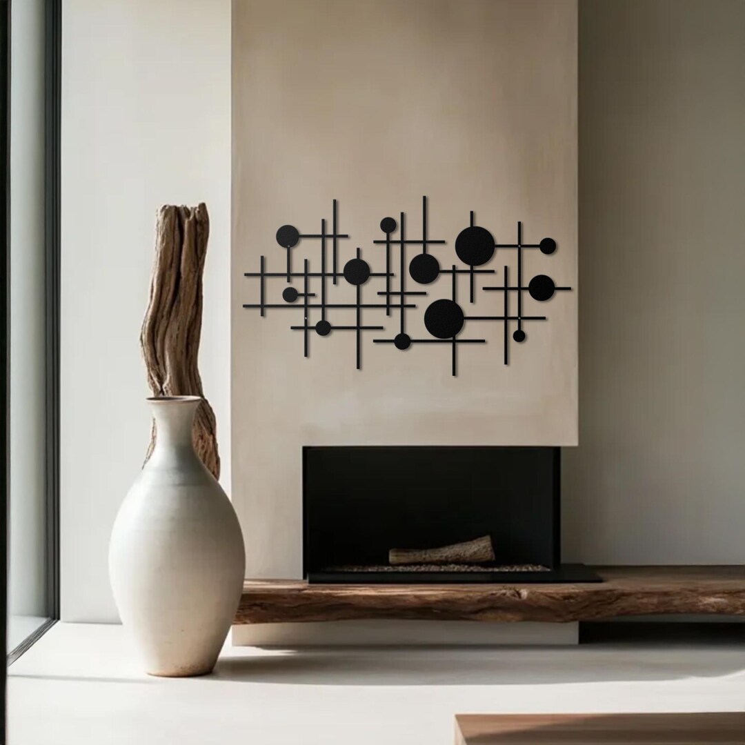 Modern Abstract Metal Wall Art, Geometric Design With Circles and Lines ...