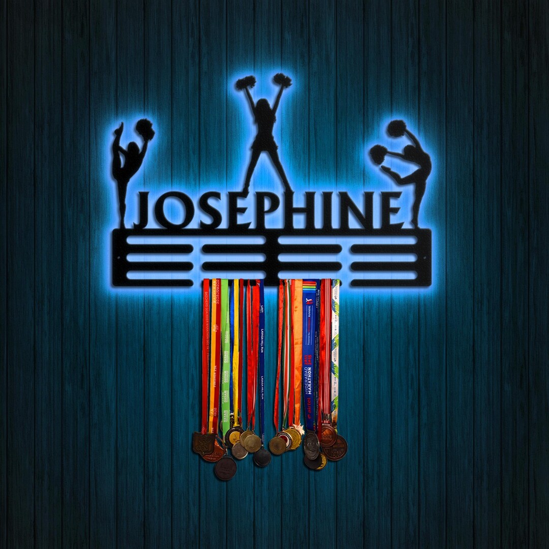 Cheerleading LED Medal Holder Sign, Custom Name Metal Wall Art ...