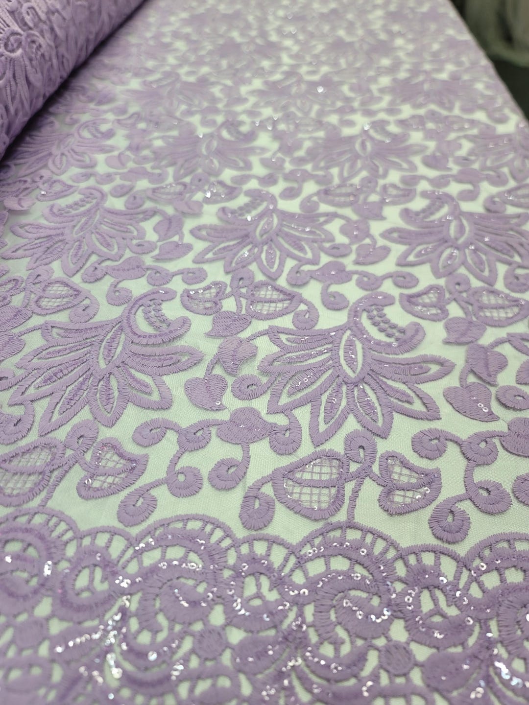 Lavender Lace Fabric Sold by the Yard Embroidery Floral Clear Sequins ...
