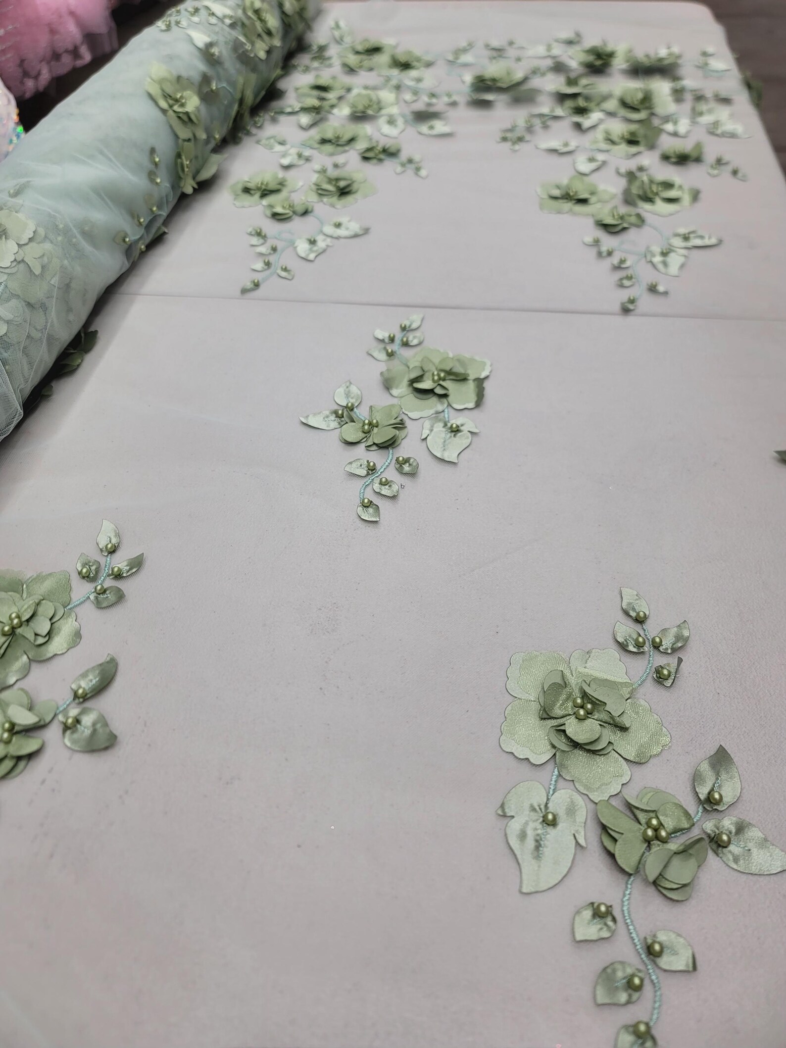 Sage La 3d Floral Embroidery Beads Fabric Sold by the Yard for Bridal ...