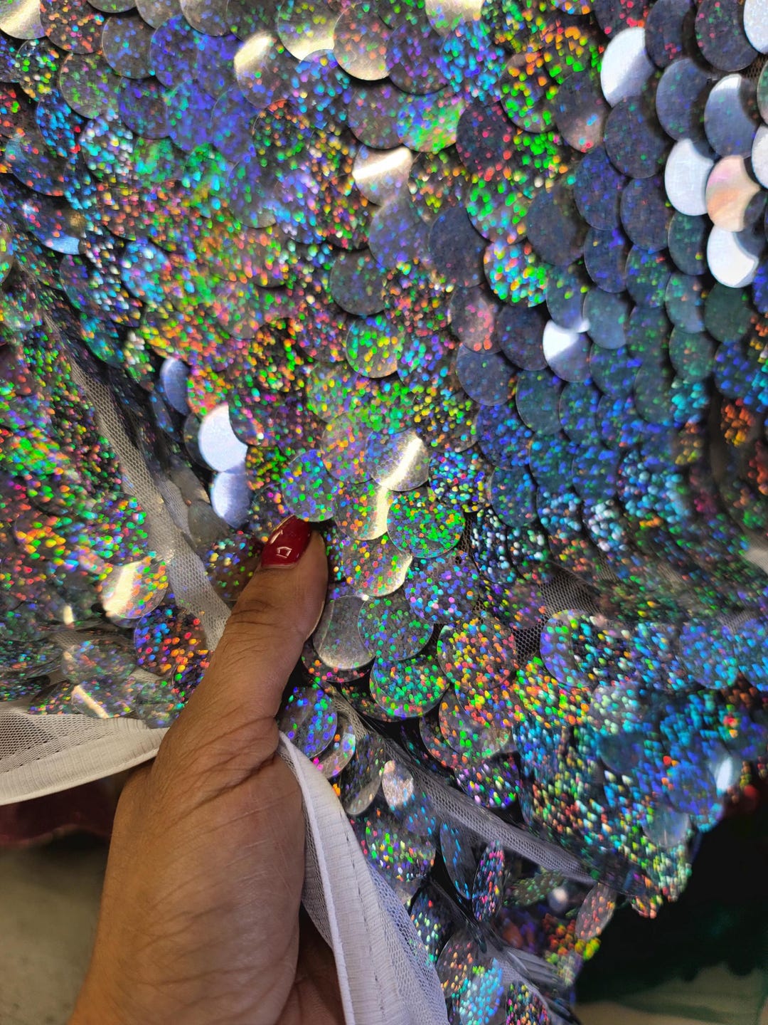 Iridescent Silver Paillette Lace Fabric Sold by the Yard Embroidery ...