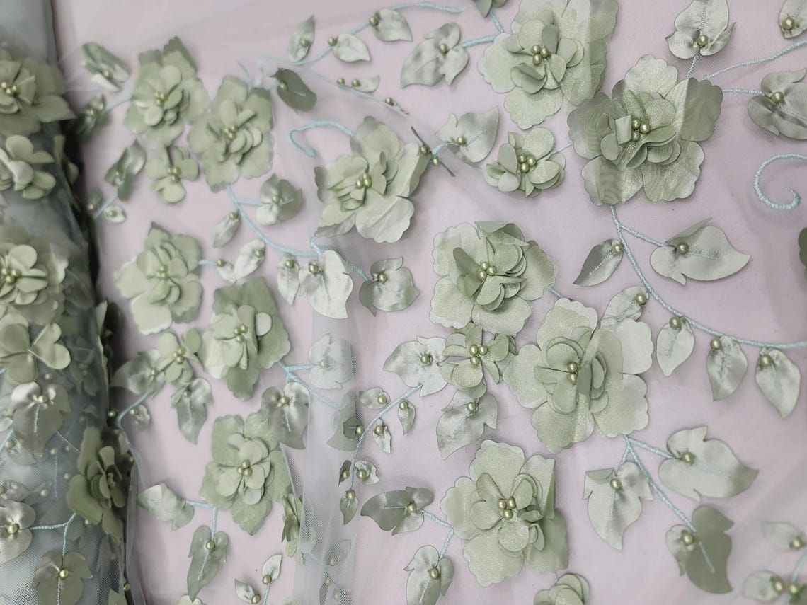 Sage La 3d Floral Embroidery Beads Fabric Sold by the Yard for Bridal ...