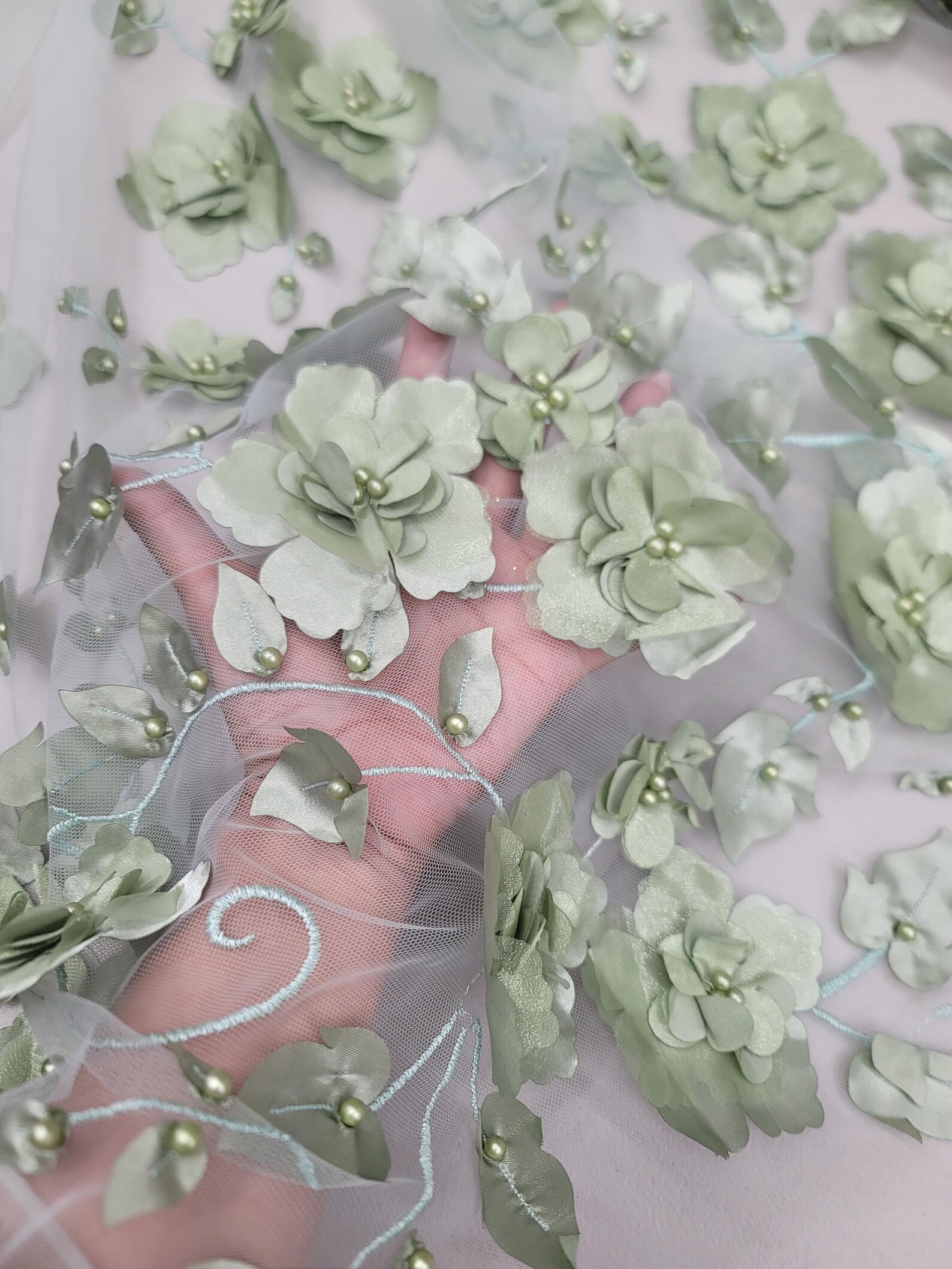Sage La 3d Floral Embroidery Beads Fabric Sold by the Yard for Bridal ...