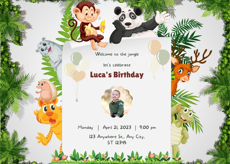 Jungle Theme Birthday Invitation Template Editable,printable and ...