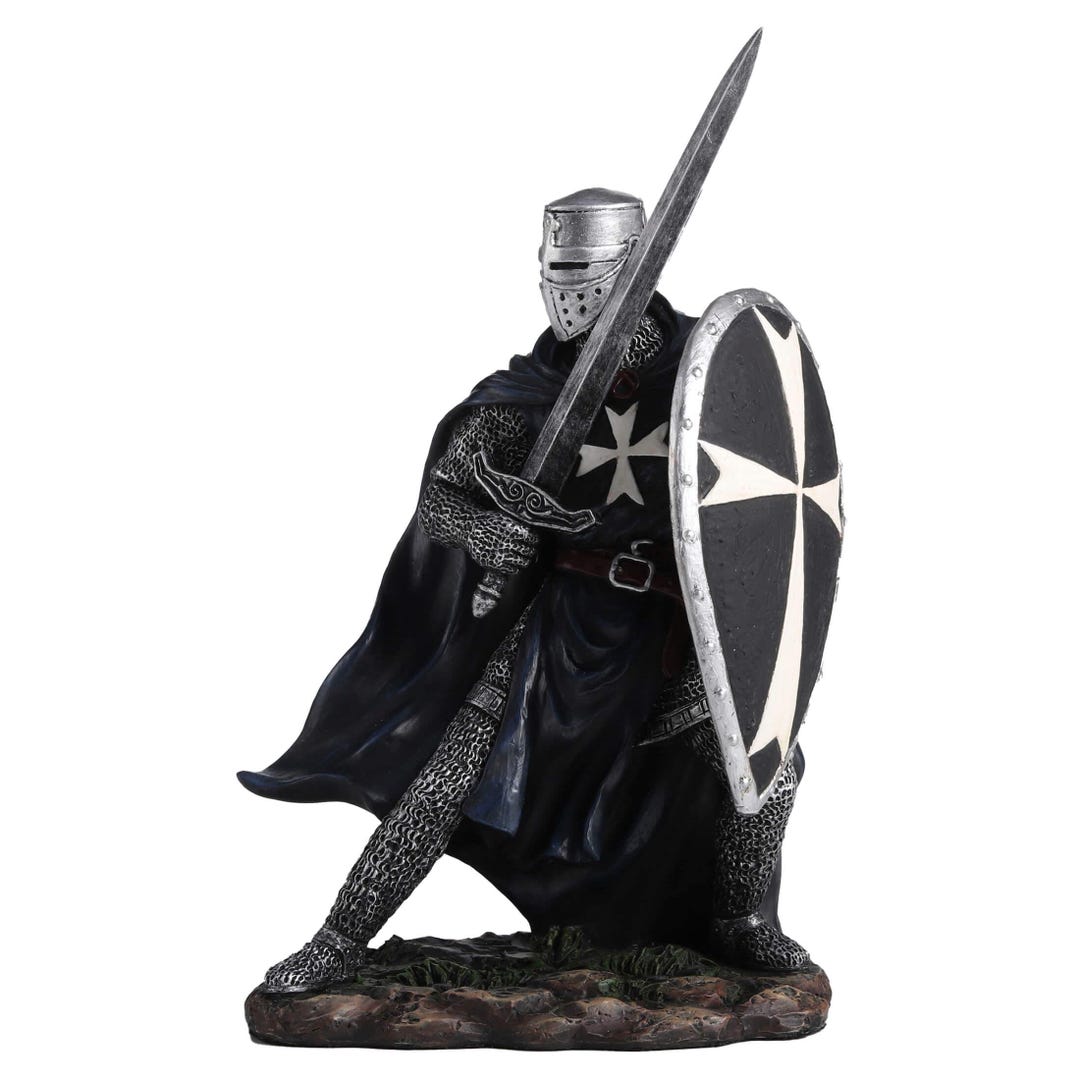 Hospitaller Knight Statue – 18cm Medieval Warrior With Sword & Shield ...