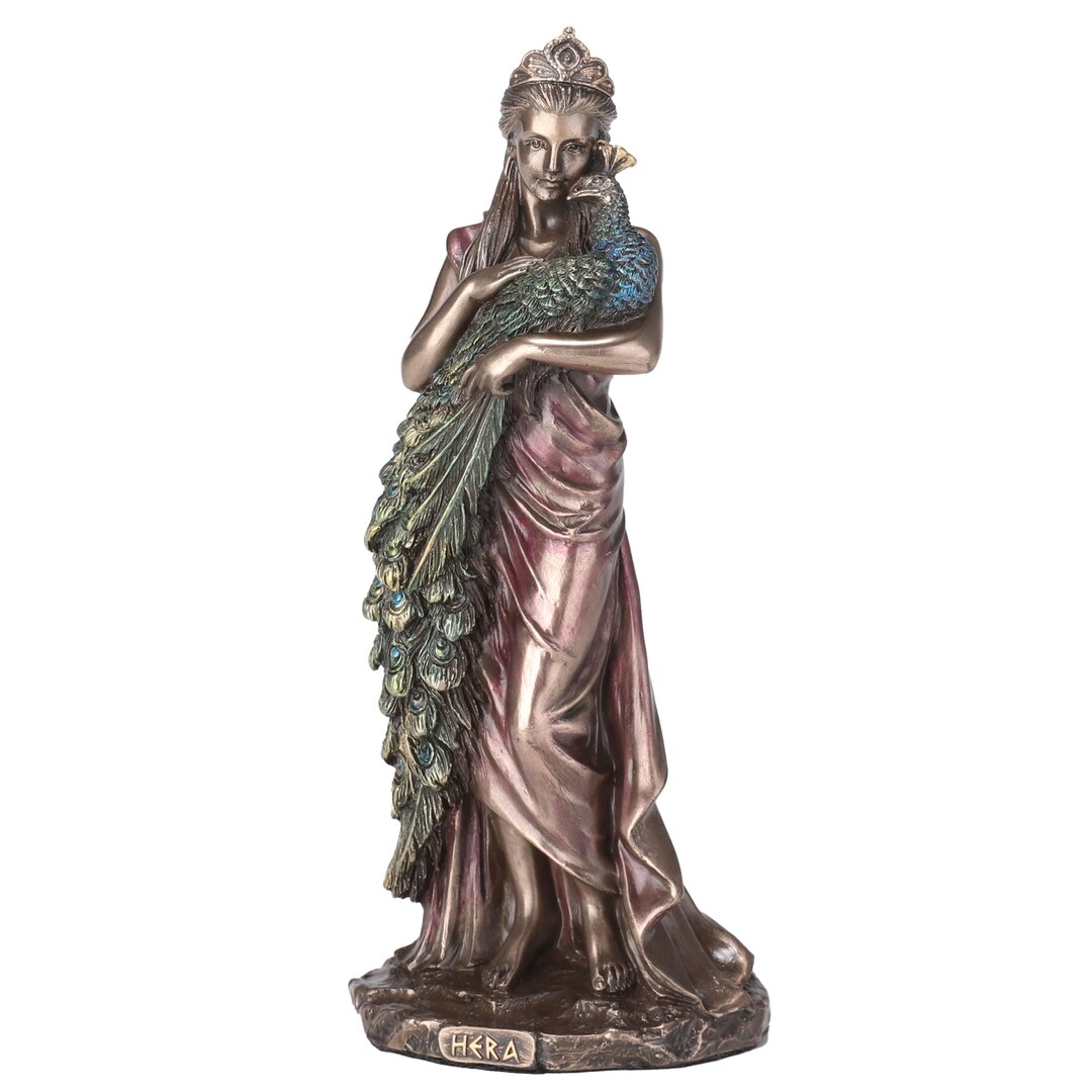 Hera Statue: Cold Cast Bronze Greek Goddess Figurine With Peacock - Etsy