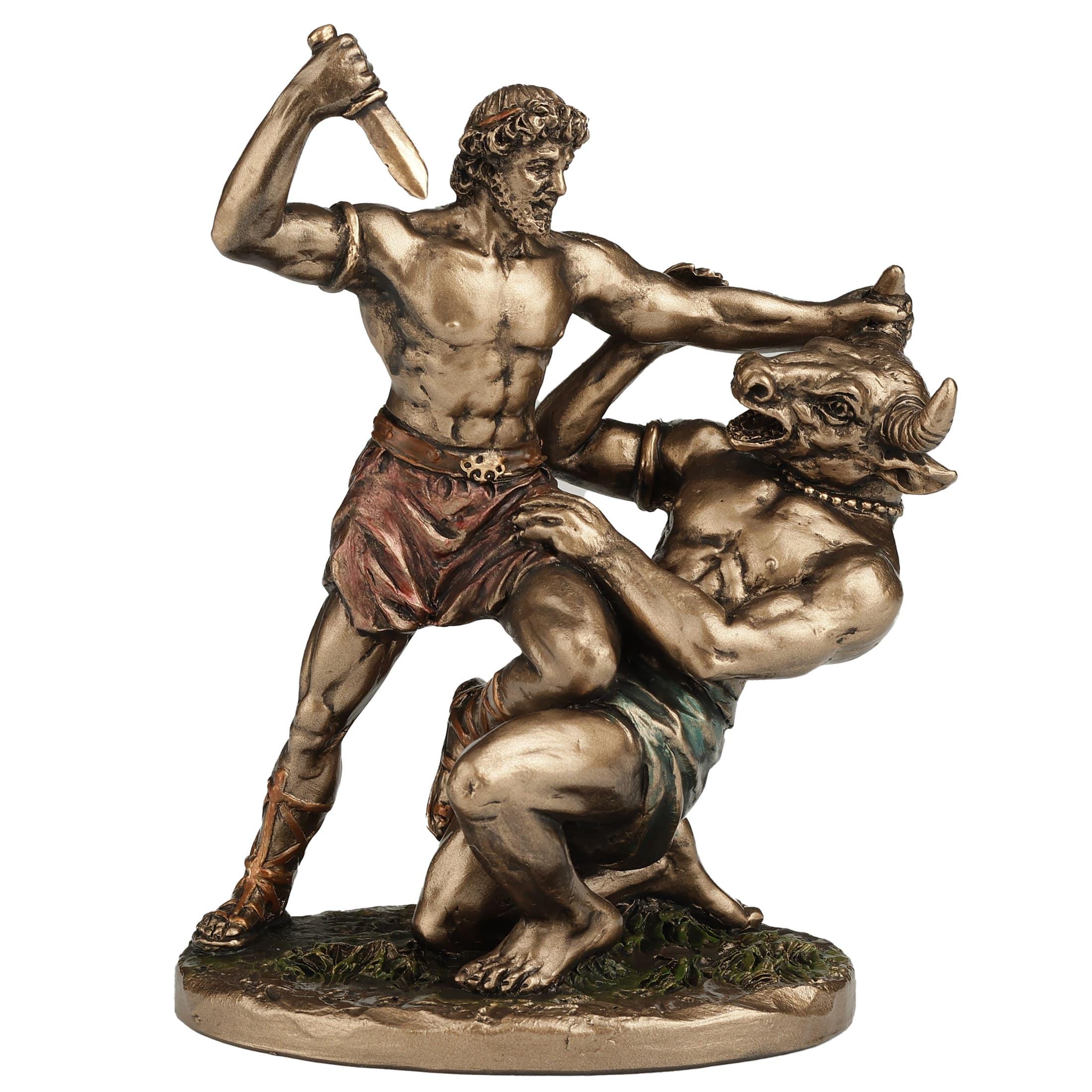 Theseus and Minotaur 10.2x8cm Statue – Cold Cast Bronze Greek Mythology ...