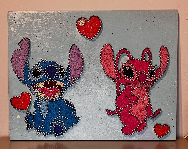 Stitch and Angel / String Art /hand Made Wall Decor/ 3dart - Etsy