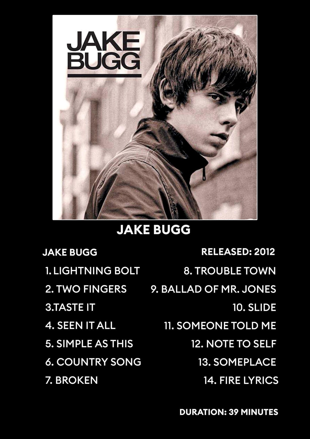Jake Bugg Music Poster Art - Etsy