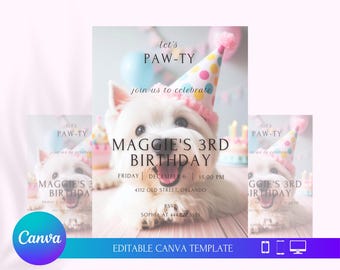 Invitation Whippet Birthday, Birthday Party Invitation, Dog Party ...