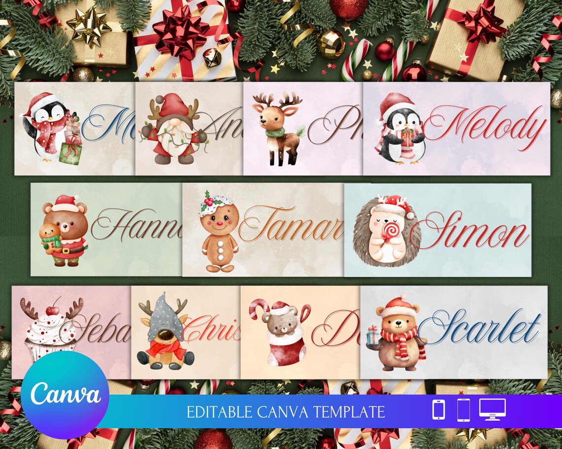 Cards/printable Christmas Name Tags (11 Pcs) / Holiday Name Tags ...