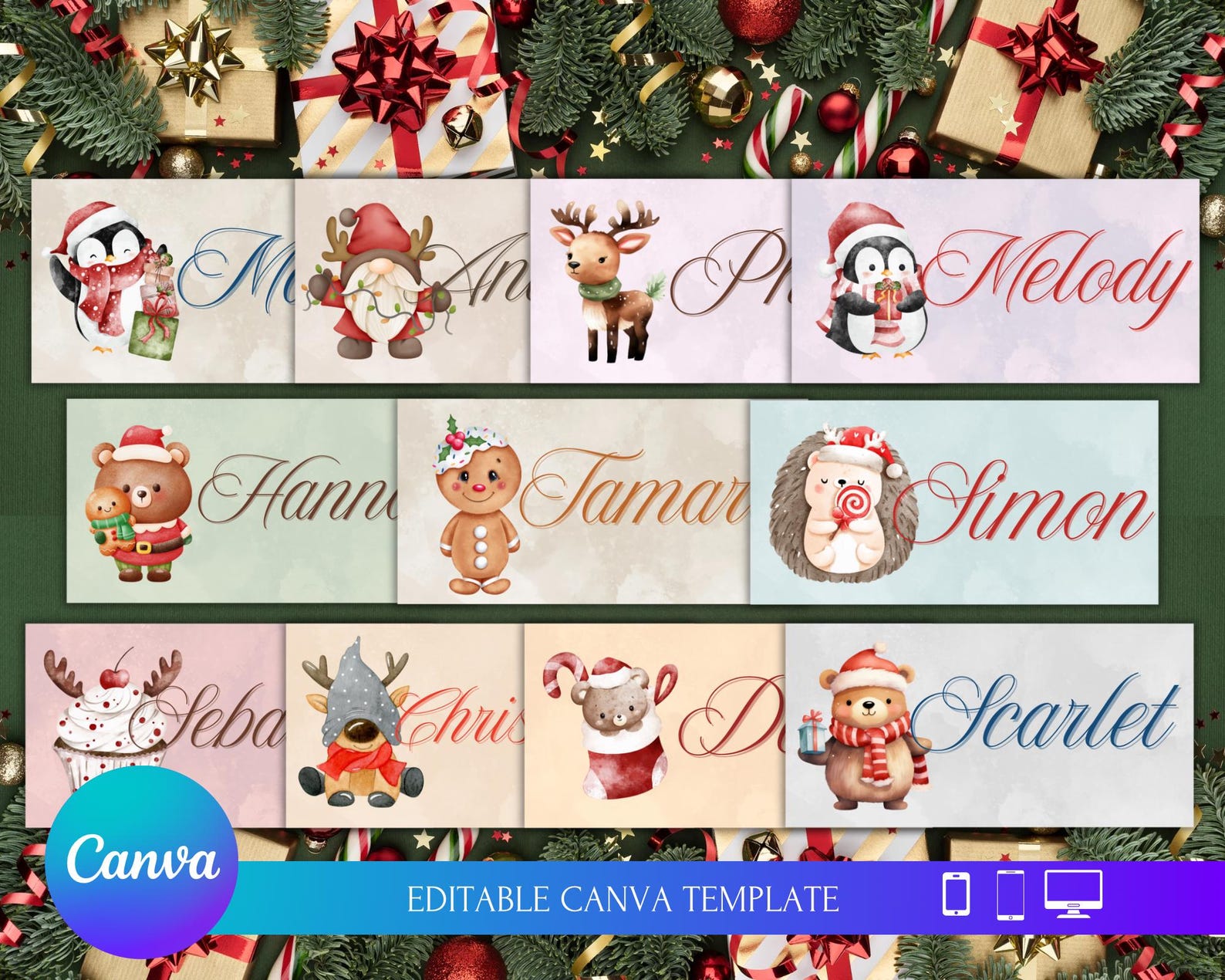 Cards/printable Christmas Name Tags (11 Pcs) / Holiday Name Tags ...