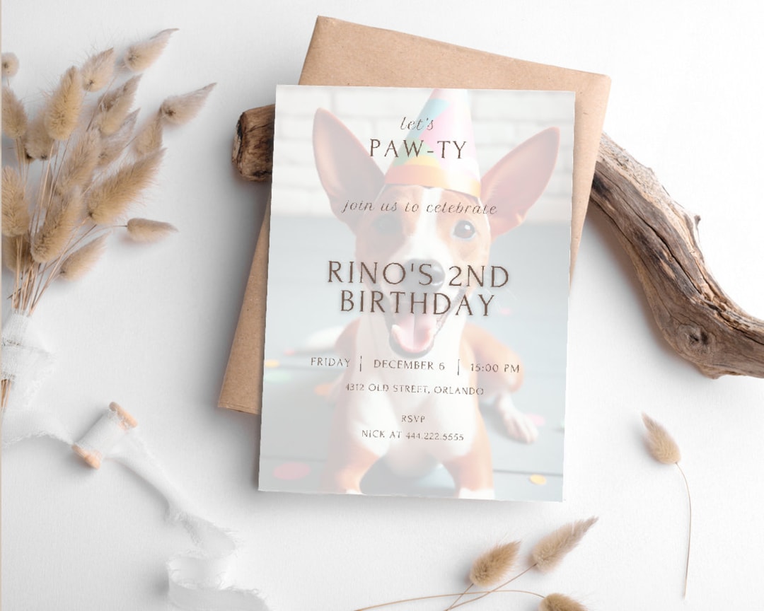 Invitation Basenji Birthday, Birthday Party Invitation, Dog Party ...