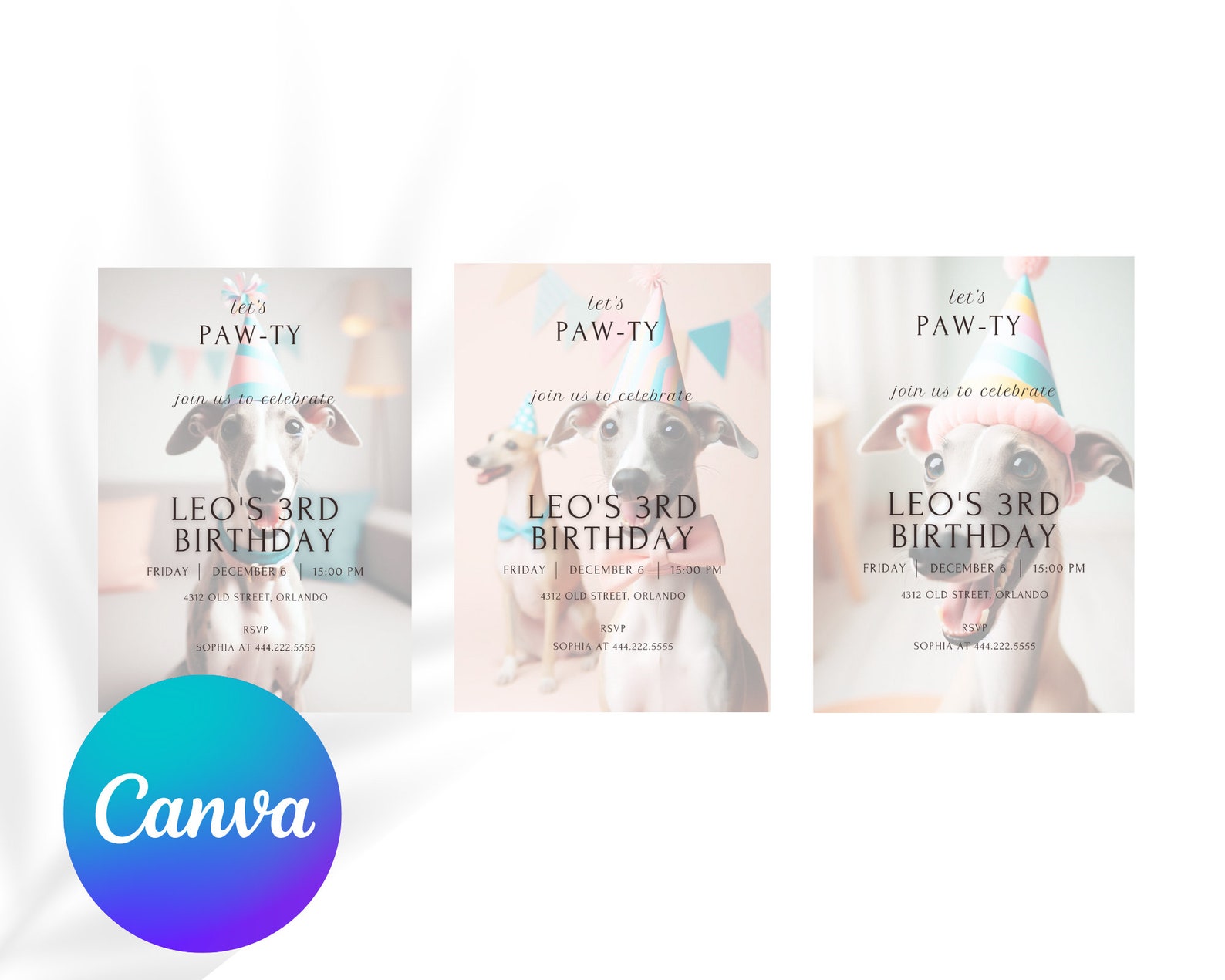 Invitation Whippet Birthday, Birthday Party Invitation, Dog Party ...