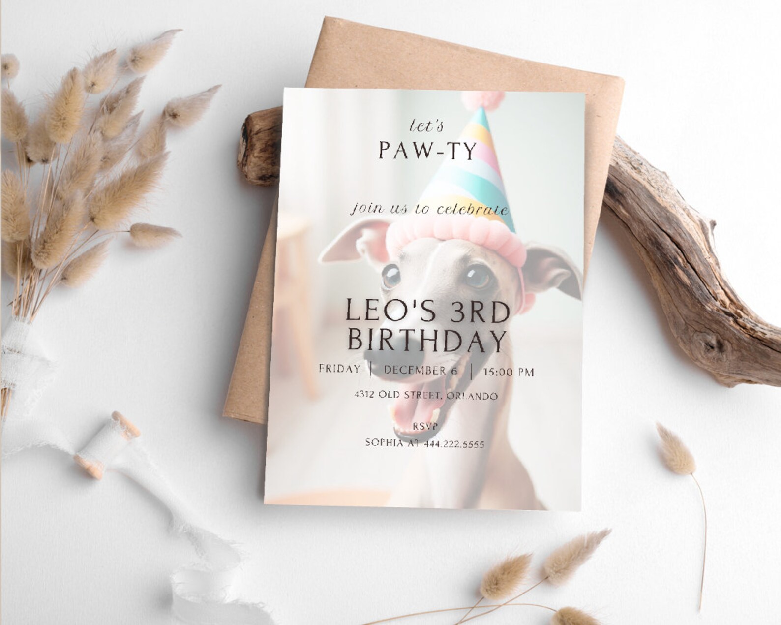 Invitation Whippet Birthday, Birthday Party Invitation, Dog Party ...