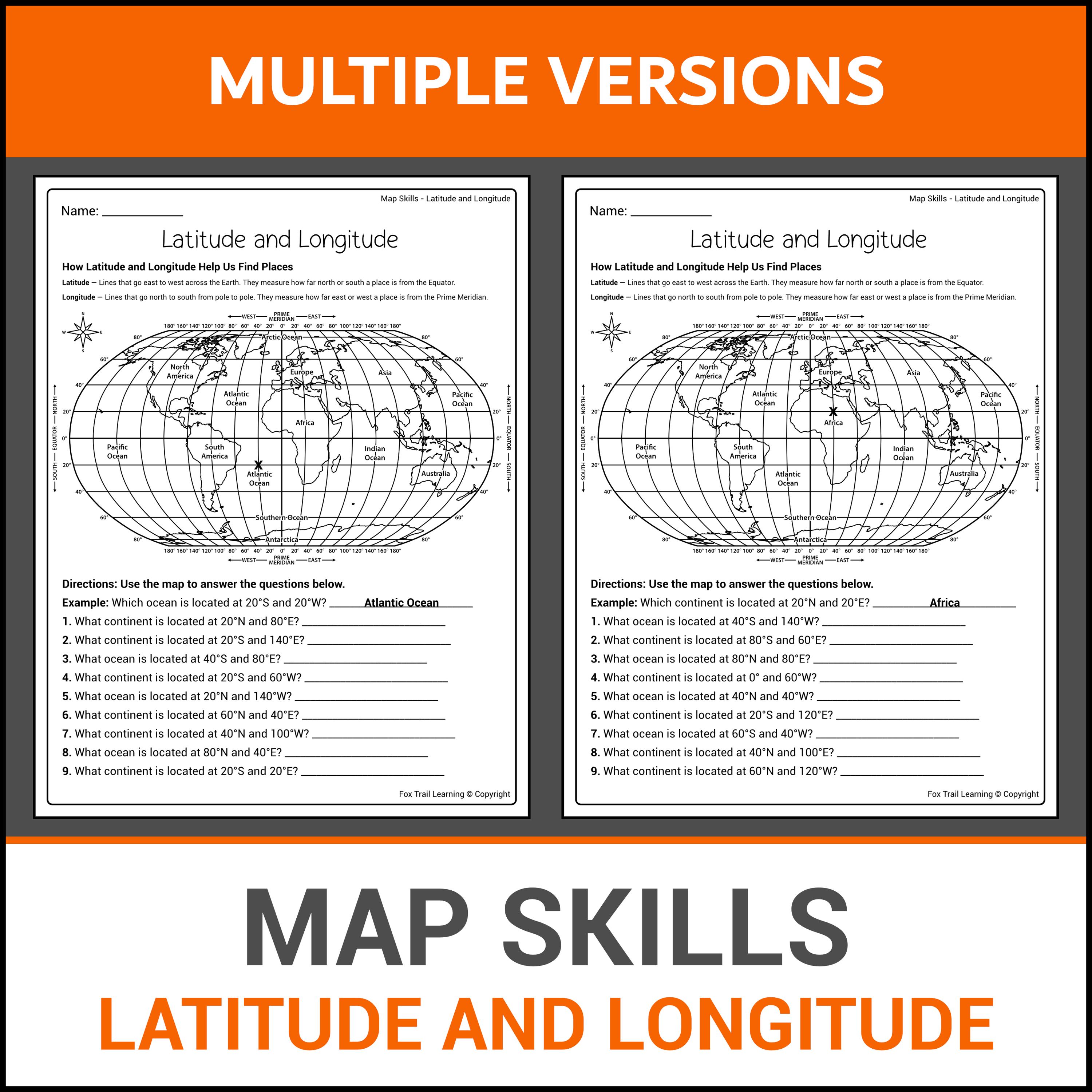 Map Skills | World Map | Latitude and Longitude | Locate, Identify and ...