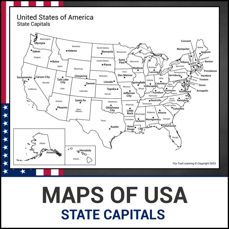 Printable Maps of the USA | Learn State Capitals | Label and Identify ...