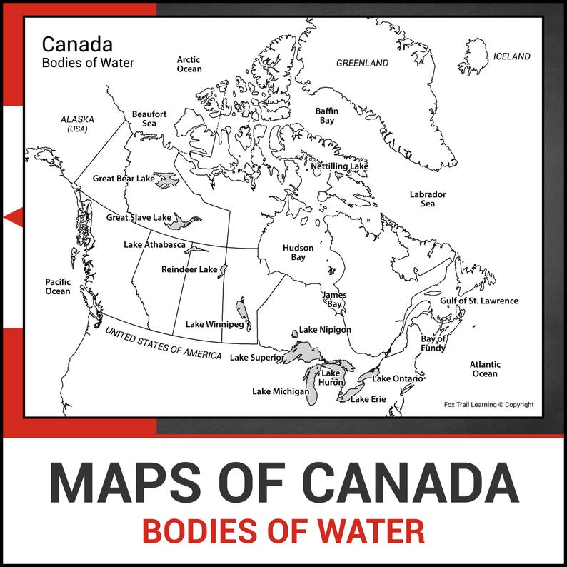 Printable Maps of Canada | Learn Bodies of Water | Label and Identify ...
