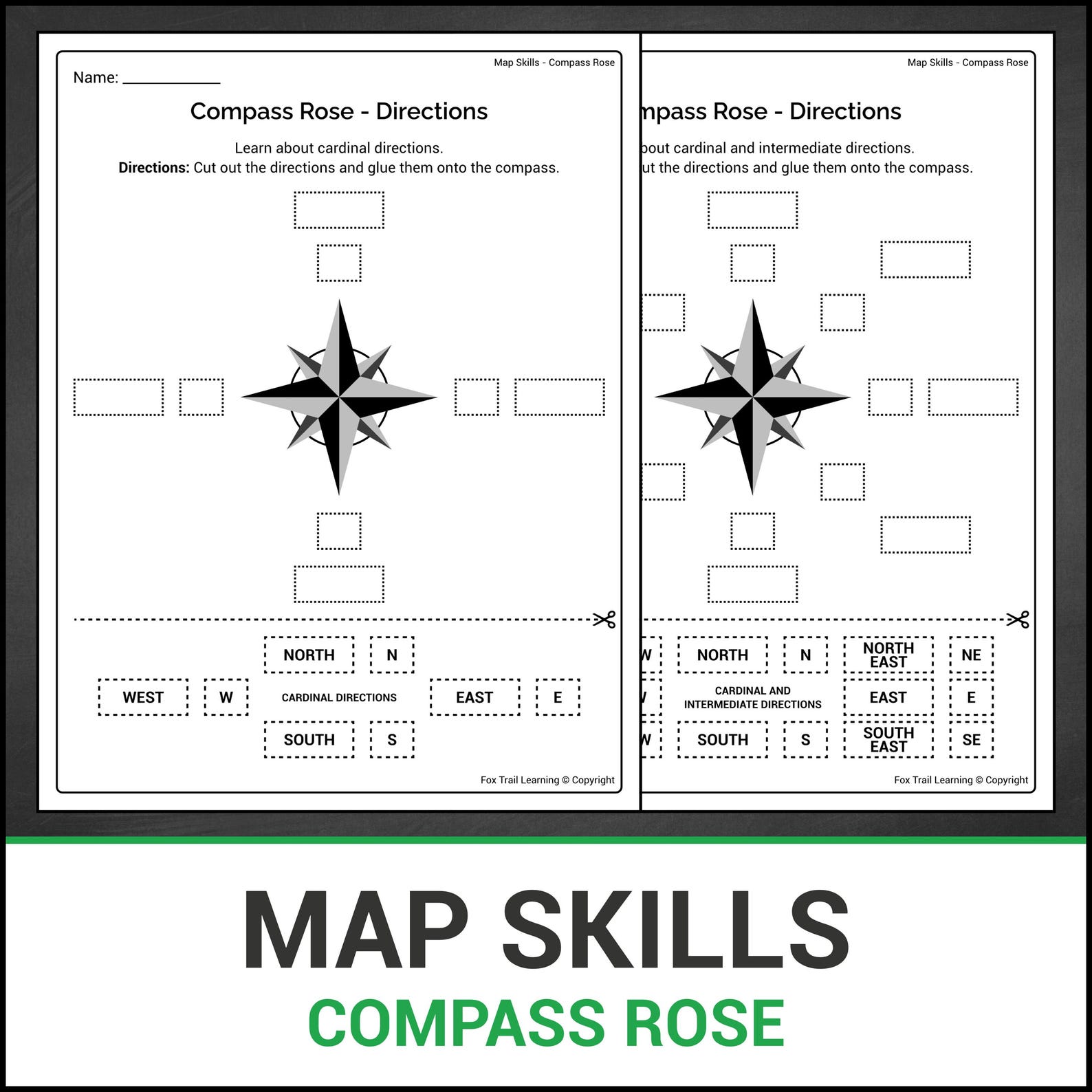 Map Skills Compass Rose Cardinal and Intermediate Directions Cut and ...