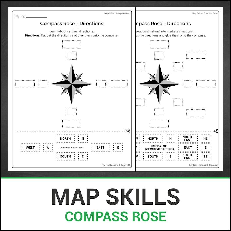 Map Skills | Compass Rose | Cardinal and Intermediate Directions | Cut ...
