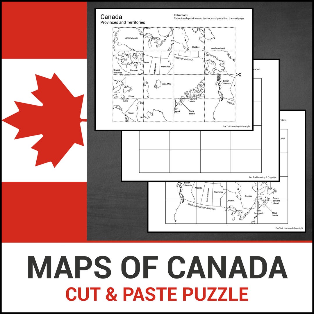 Printable Cut & Paste Puzzle Map of Canada | Learn Provinces and ...