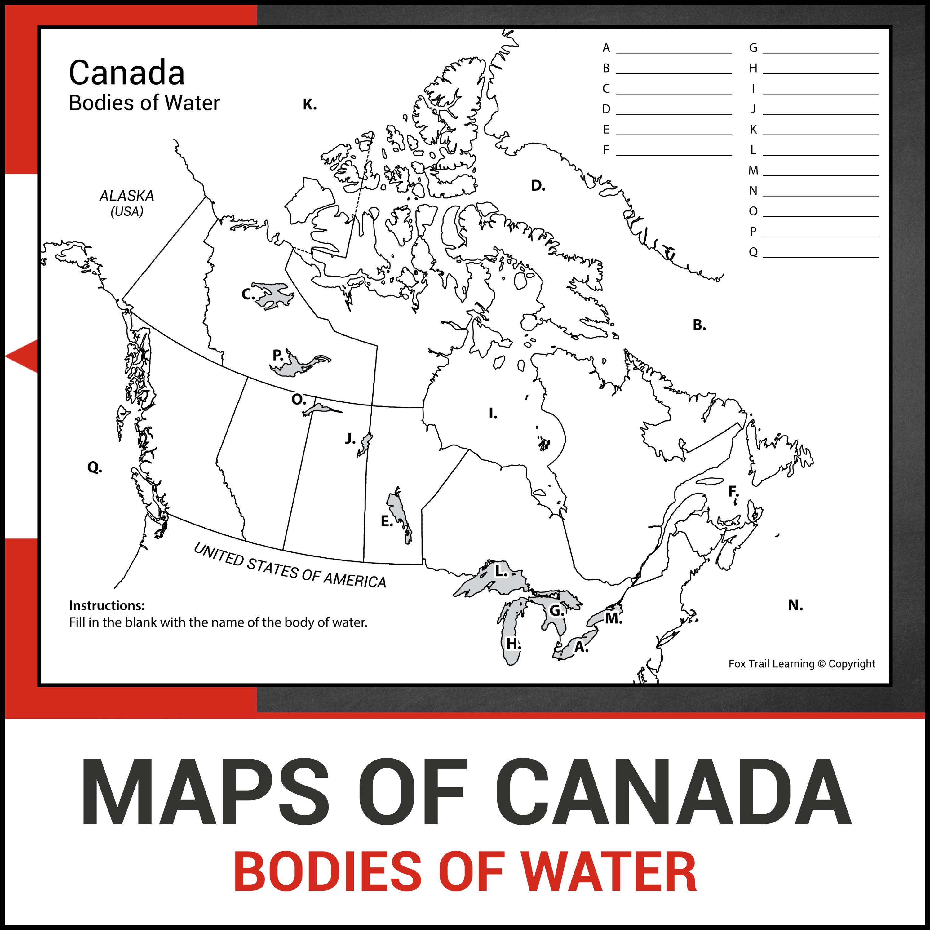 Printable Maps of Canada | Learn Bodies of Water | Label and Identify ...