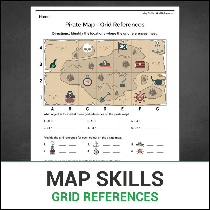 Map Skills | Pirate Treasure Map | Grid References | Locate, Identify ...