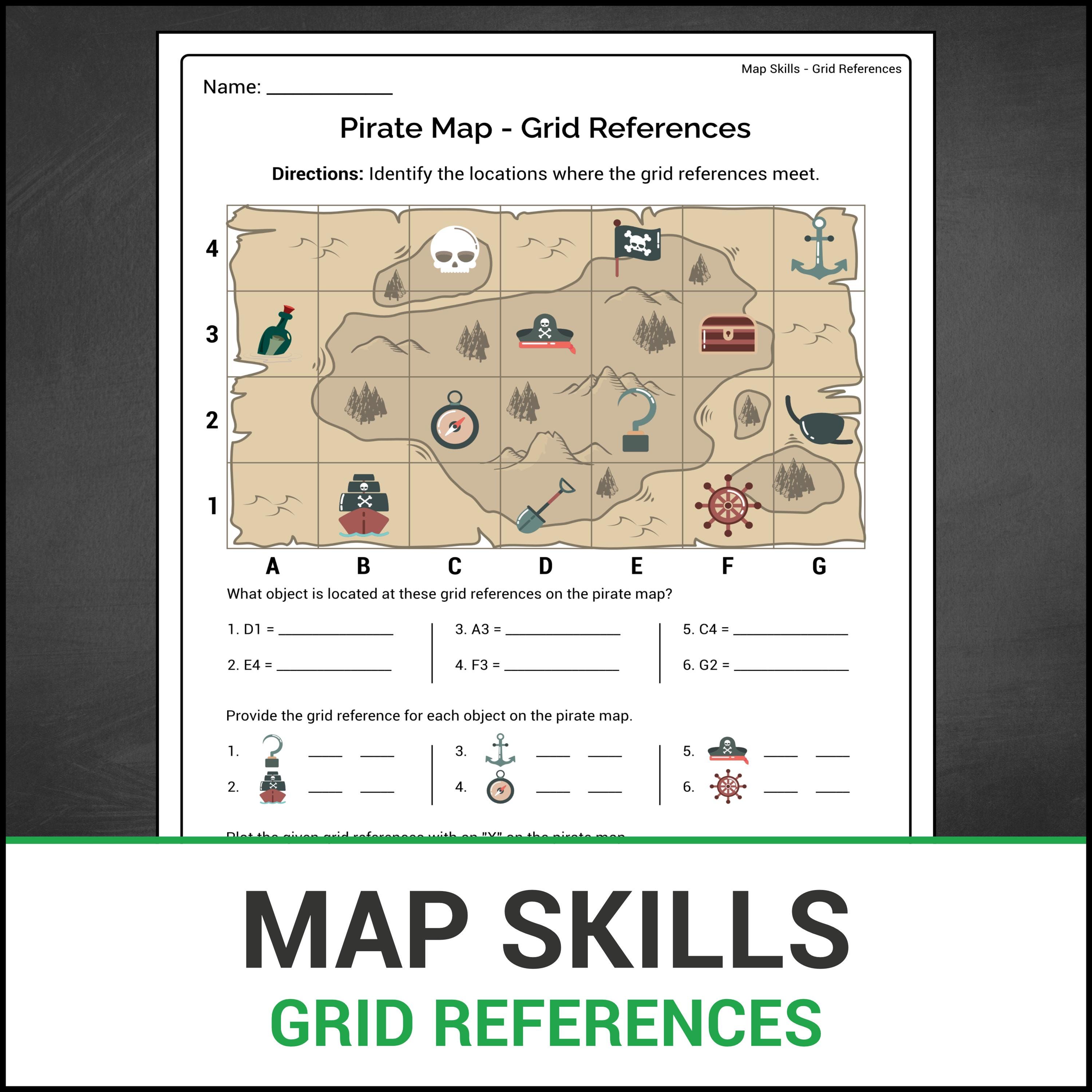 Map Skills | Pirate Treasure Map | Grid References | Locate, Identify ...