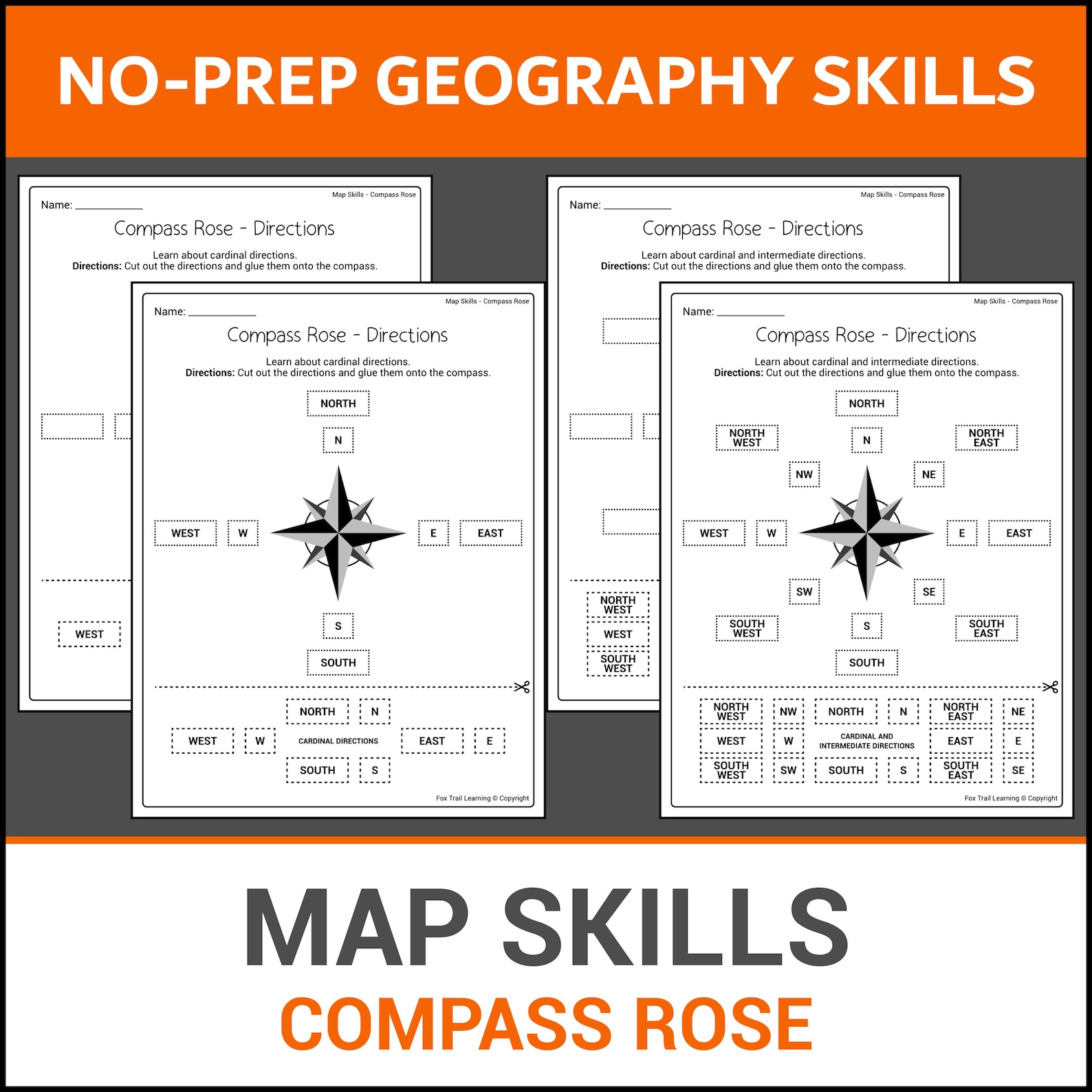 Map Skills | Compass Rose | Cardinal and Intermediate Directions | Cut ...