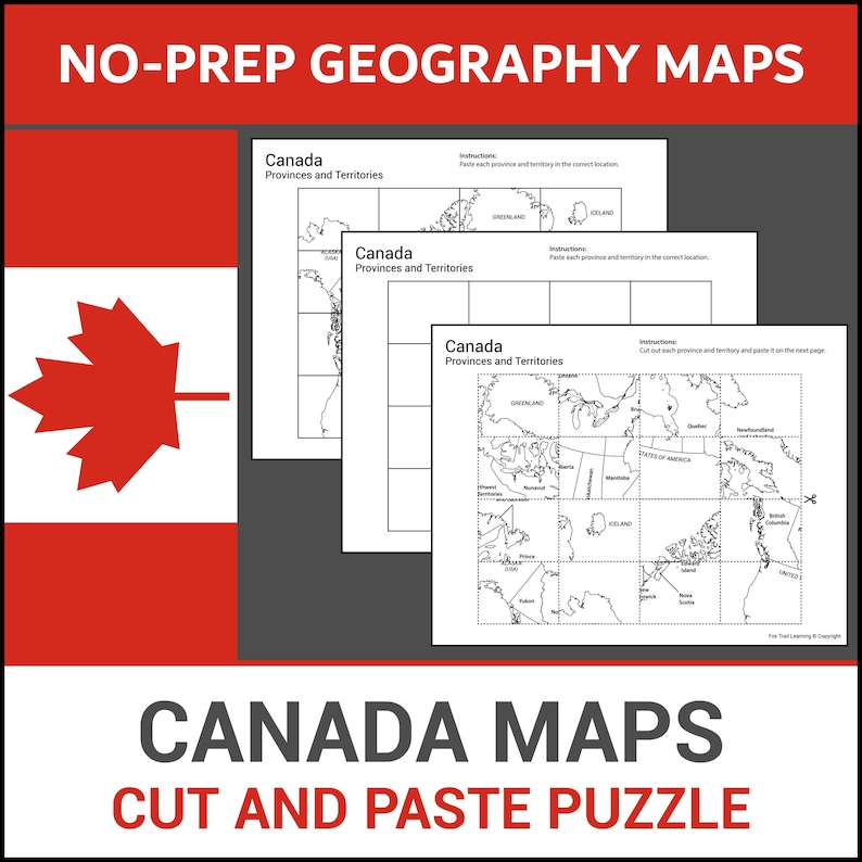 Printable Cut & Paste Puzzle Canada Maps | Learn Provinces and ...
