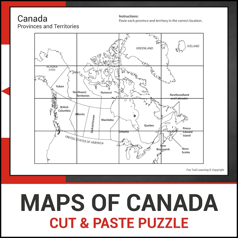 Printable Cut & Paste Puzzle Map of Canada | Learn Provinces and ...