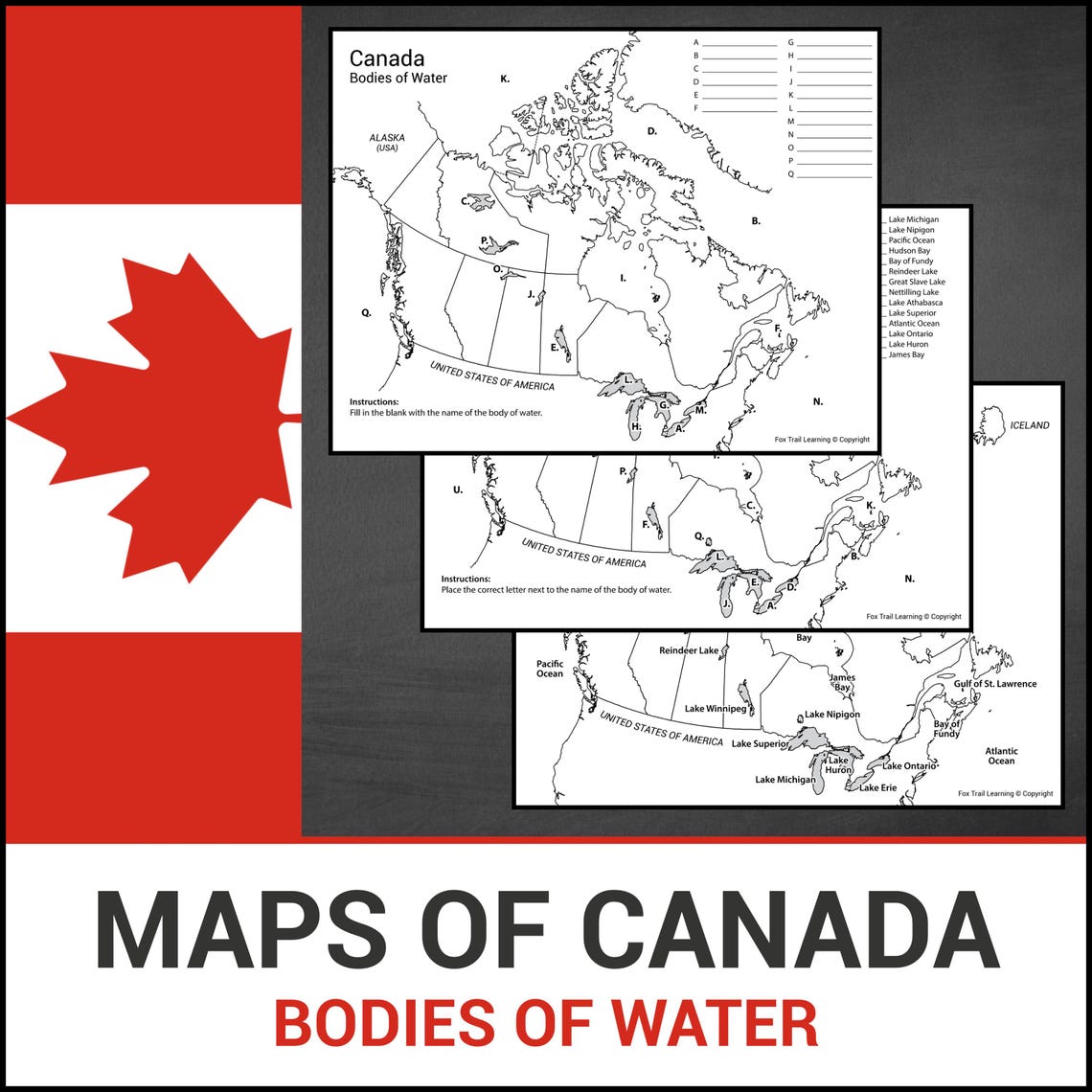 Printable Maps of Canada | Learn Bodies of Water | Label and Identify ...