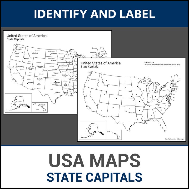 Printable USA Maps | Learn State Capitals | Label and Identify ...