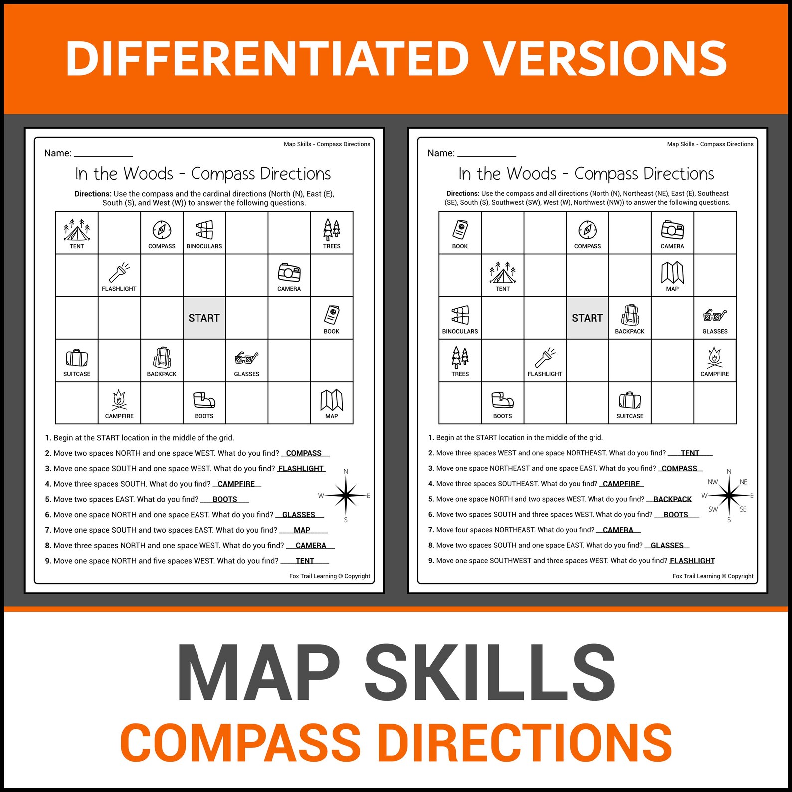 Map Skills | in the Woods | Compass Directions | Fill in the Blank ...